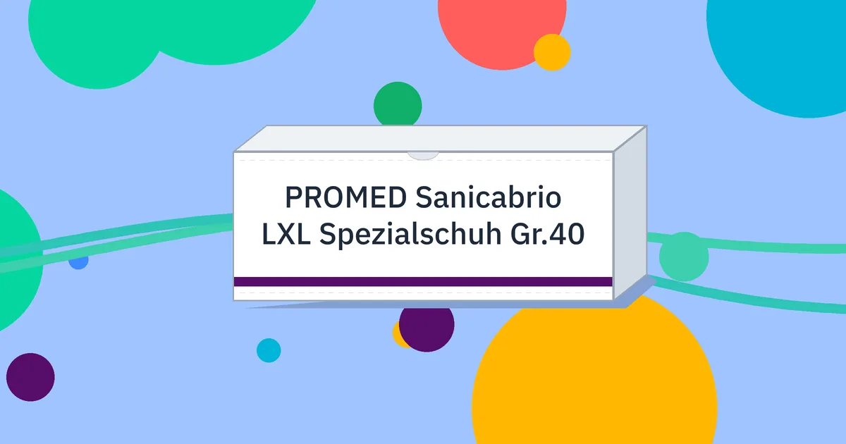 Symbolbild: Packung mit der Aufschrift PROMED Sanicabrio LXL Spezialschuh Gr.40 (PZN 05481889) – Verfügbarkeit und Bezug in Apotheken in Frankfurt am Main