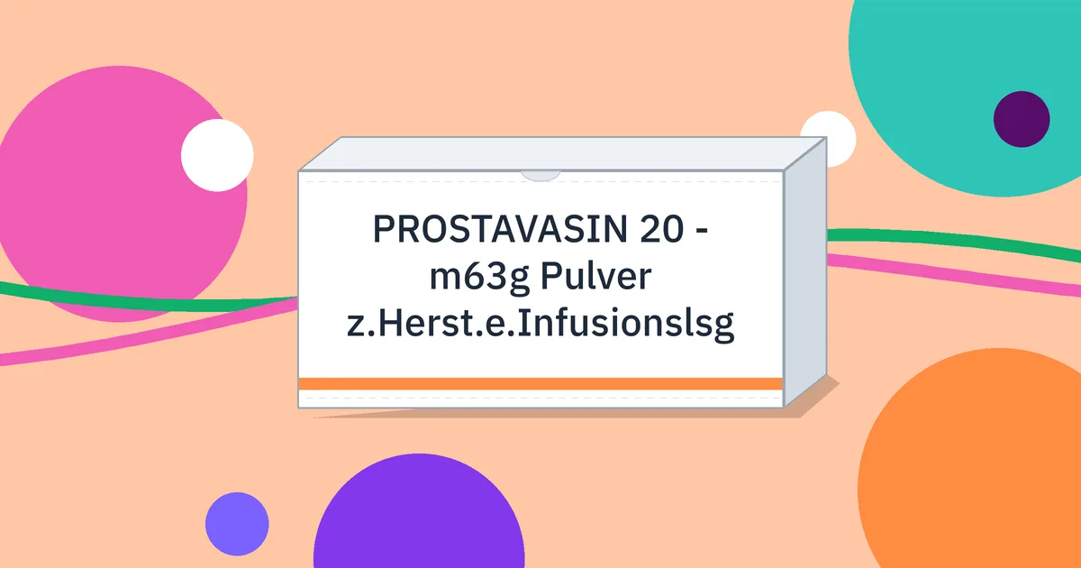 Symbolbild: Packung mit der Aufschrift PROSTAVASIN 20 -m63g Pulver z.Herst.e.Infusionslsg (PZN 17448199) – Verfügbarkeit und Bezug in Apotheken in Frankfurt am Main