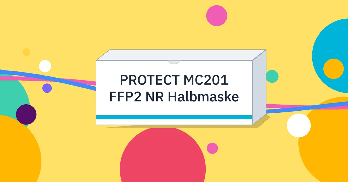 Symbolbild: Packung mit der Aufschrift PROTECT MC201 FFP2 NR Halbmaske (PZN 16927561) – Verfügbarkeit und Bezug in Apotheken in Frankfurt am Main