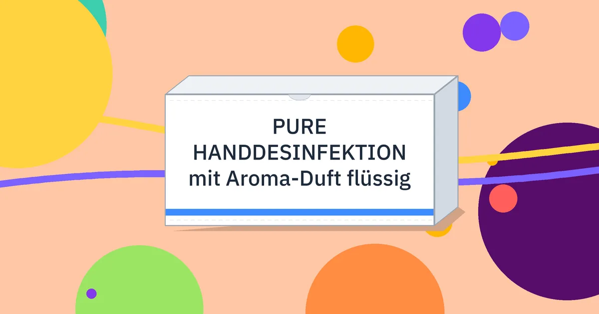 Symbolbild: Packung mit der Aufschrift PURE HANDDESINFEKTION mit Aroma-Duft flüssig (PZN 18708886) – Verfügbarkeit und Bezug in Apotheken in Frankfurt am Main