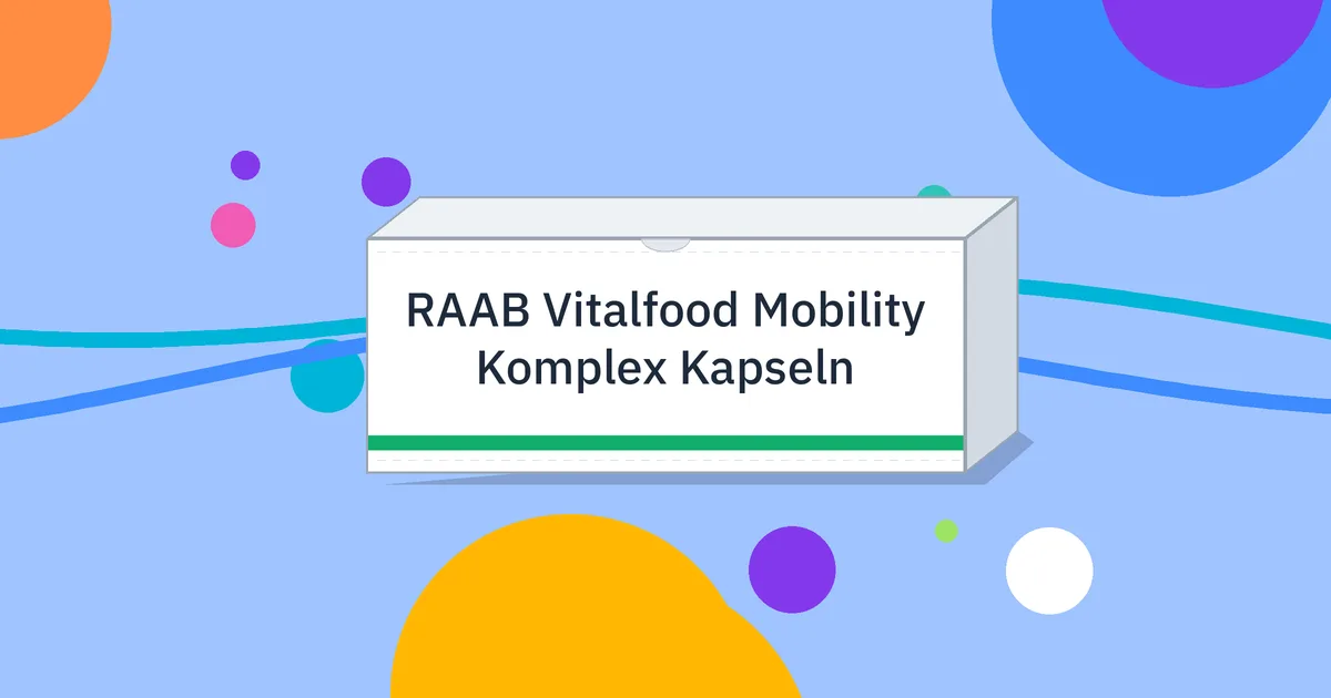 Symbolbild: Packung mit der Aufschrift RAAB Vitalfood Mobility Komplex Kapseln (PZN 19467976) – Verfügbarkeit und Bezug in Apotheken in Frankfurt am Main