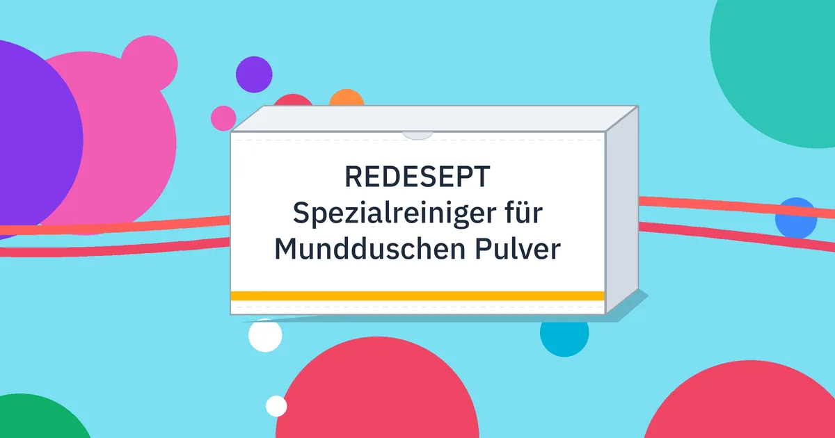 Symbolbild: Packung mit der Aufschrift REDESEPT Spezialreiniger für Mundduschen Pulver (PZN 11862087) – Verfügbarkeit und Bezug in Apotheken in Frankfurt am Main
