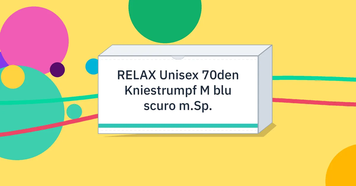 Symbolbild: Packung mit der Aufschrift RELAX Unisex 70den Kniestrumpf M blu scuro m.Sp. (PZN 01379958) – Verfügbarkeit und Bezug in Apotheken in Frankfurt am Main