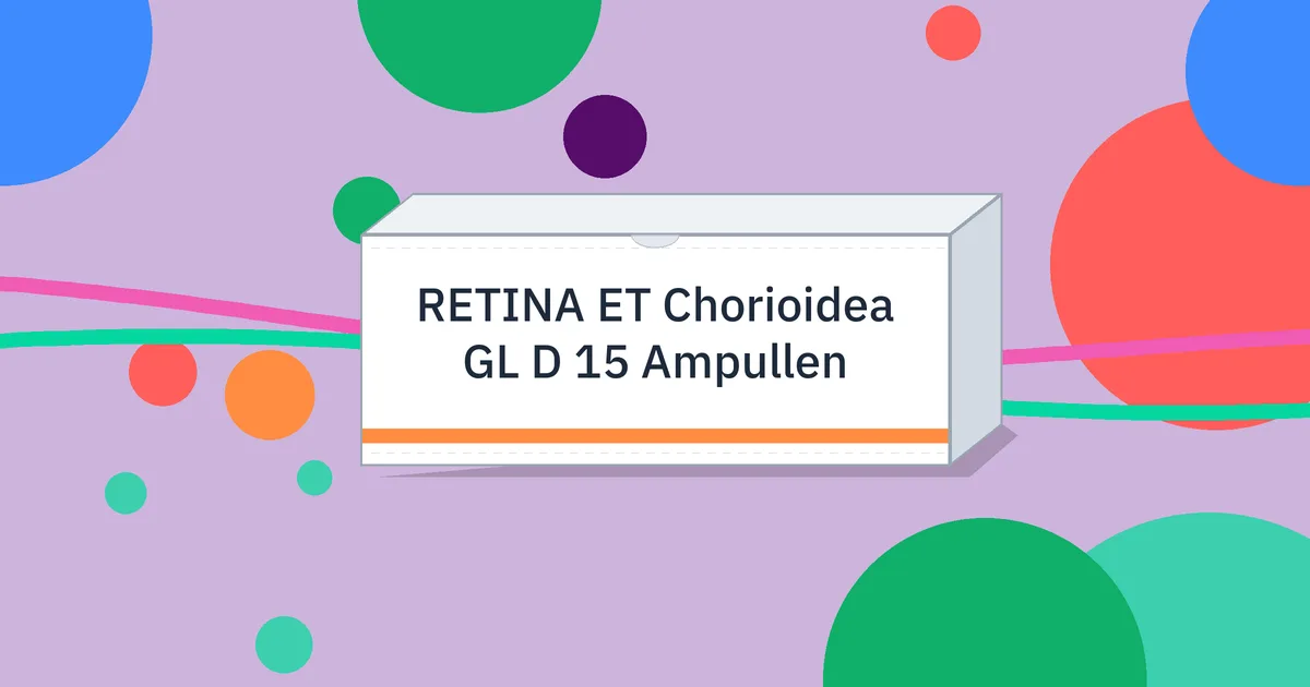 Symbolbild: Packung mit der Aufschrift RETINA ET Chorioidea GL D 15 Ampullen (PZN 03354371) – Verfügbarkeit und Bezug in Apotheken in Frankfurt am Main