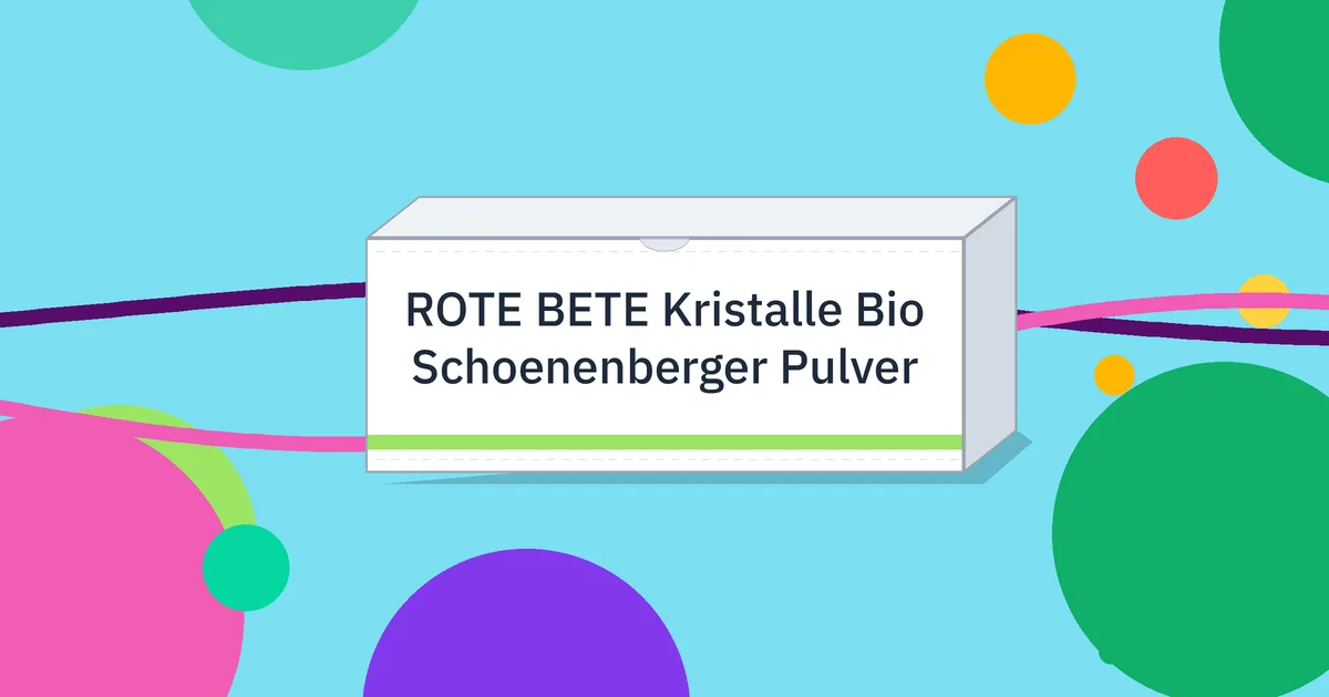Symbolbild: Packung mit der Aufschrift ROTE BETE Kristalle Bio Schoenenberger Pulver (PZN 15328321) – Verfügbarkeit und Bezug in Apotheken in Frankfurt am Main