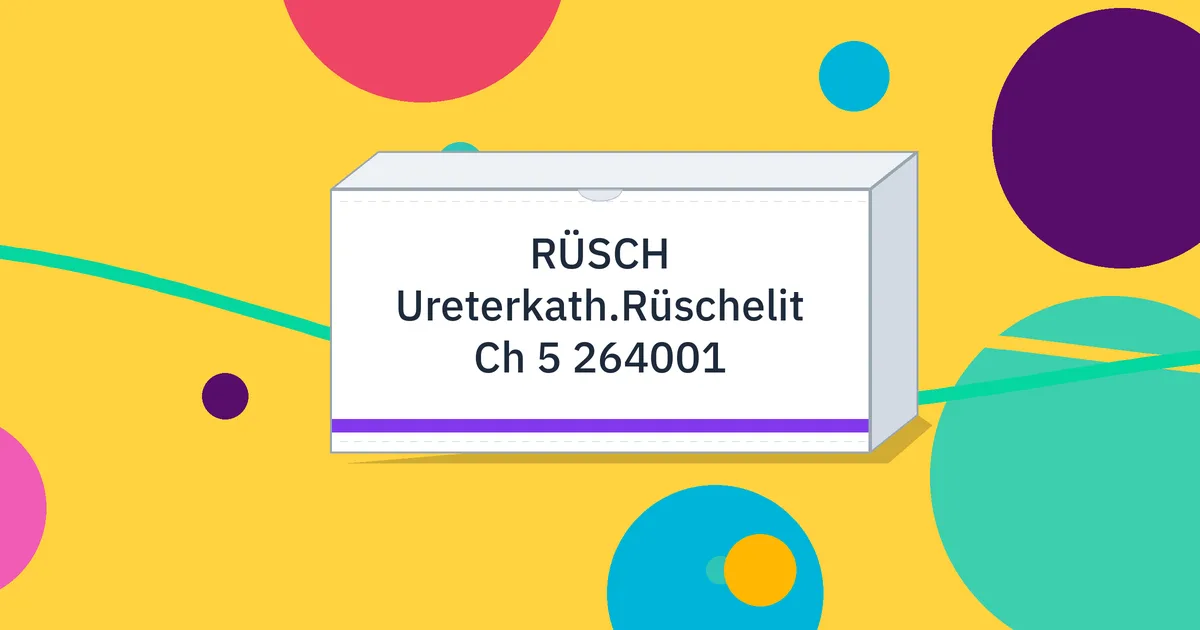 Symbolbild: Packung mit der Aufschrift RÜSCH Ureterkath.Rüschelit Ch 5 264001 (PZN 08645831) – Verfügbarkeit und Bezug in Apotheken in Frankfurt am Main