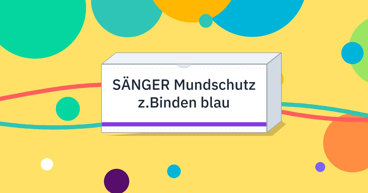 Symbolbild: Packung mit der Aufschrift SÄNGER Mundschutz z.Binden blau (PZN 04533549) – Verfügbarkeit und Bezug in Apotheken in Frankfurt am Main
