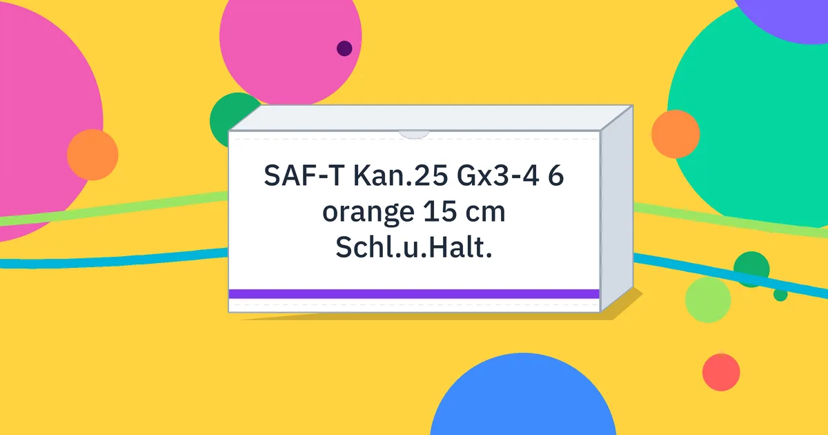 Symbolbild: Packung mit der Aufschrift SAF-T Kan.25 Gx3-4 6 orange 15 cm Schl.u.Halt. (PZN 00881957) – Verfügbarkeit und Bezug in Apotheken in Frankfurt am Main