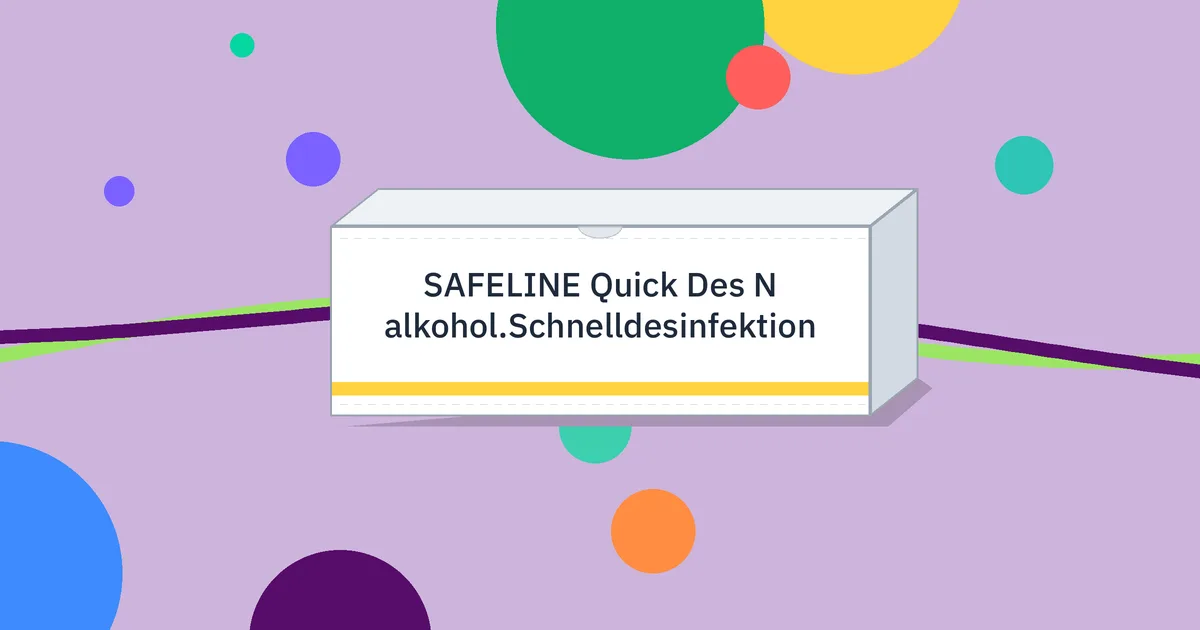 Symbolbild: Packung mit der Aufschrift SAFELINE Quick Des N alkohol.Schnelldesinfektion (PZN 17622616) – Verfügbarkeit und Bezug in Apotheken in Frankfurt am Main