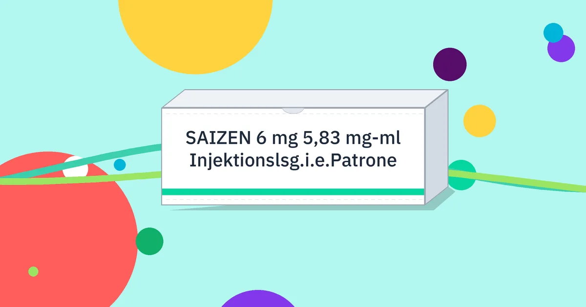 Symbolbild: Packung mit der Aufschrift SAIZEN 6 mg 5,83 mg-ml Injektionslsg.i.e.Patrone (PZN 10541547) – Verfügbarkeit und Bezug in Apotheken in Frankfurt am Main