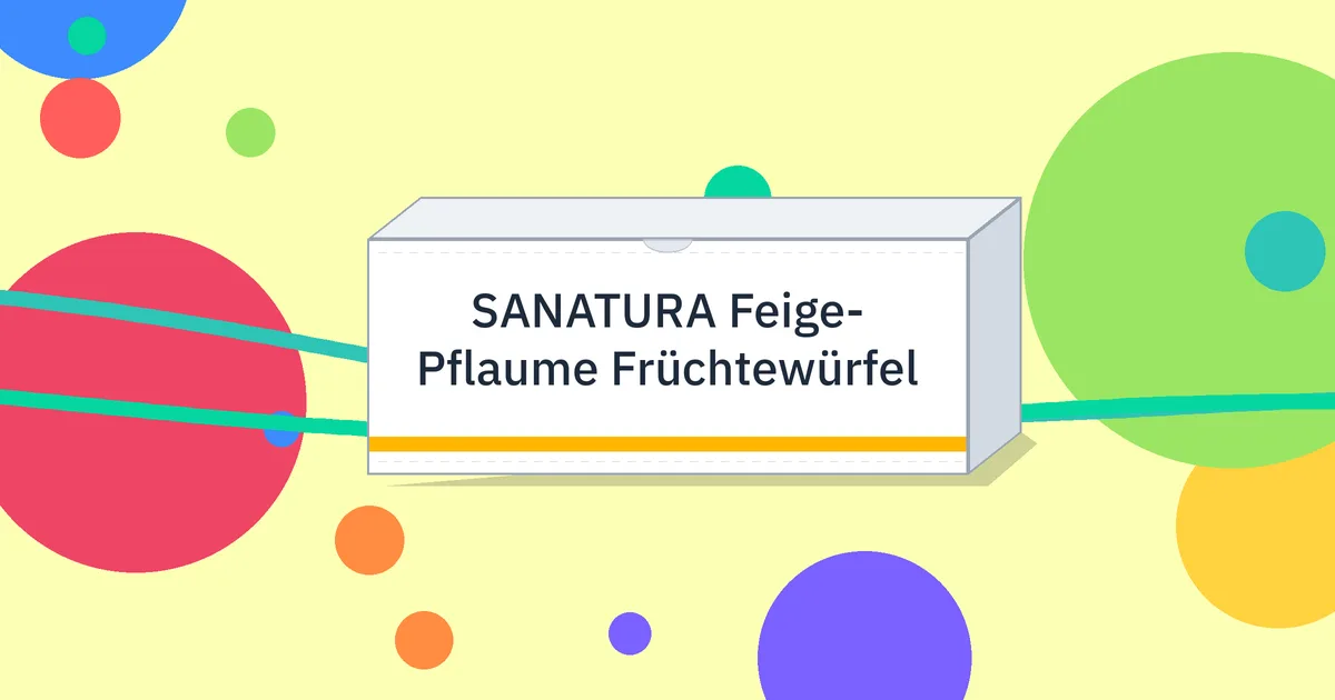 Symbolbild: Packung mit der Aufschrift SANATURA Feige-Pflaume Früchtewürfel (PZN 18671657) – Verfügbarkeit und Bezug in Apotheken in Frankfurt am Main
