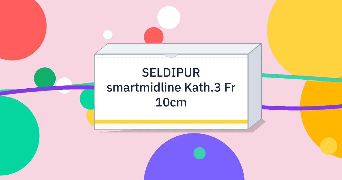 Symbolbild: Packung mit der Aufschrift SELDIPUR smartmidline Kath.3 Fr 10cm (PZN 15263202) – Verfügbarkeit und Bezug in Apotheken in Frankfurt am Main