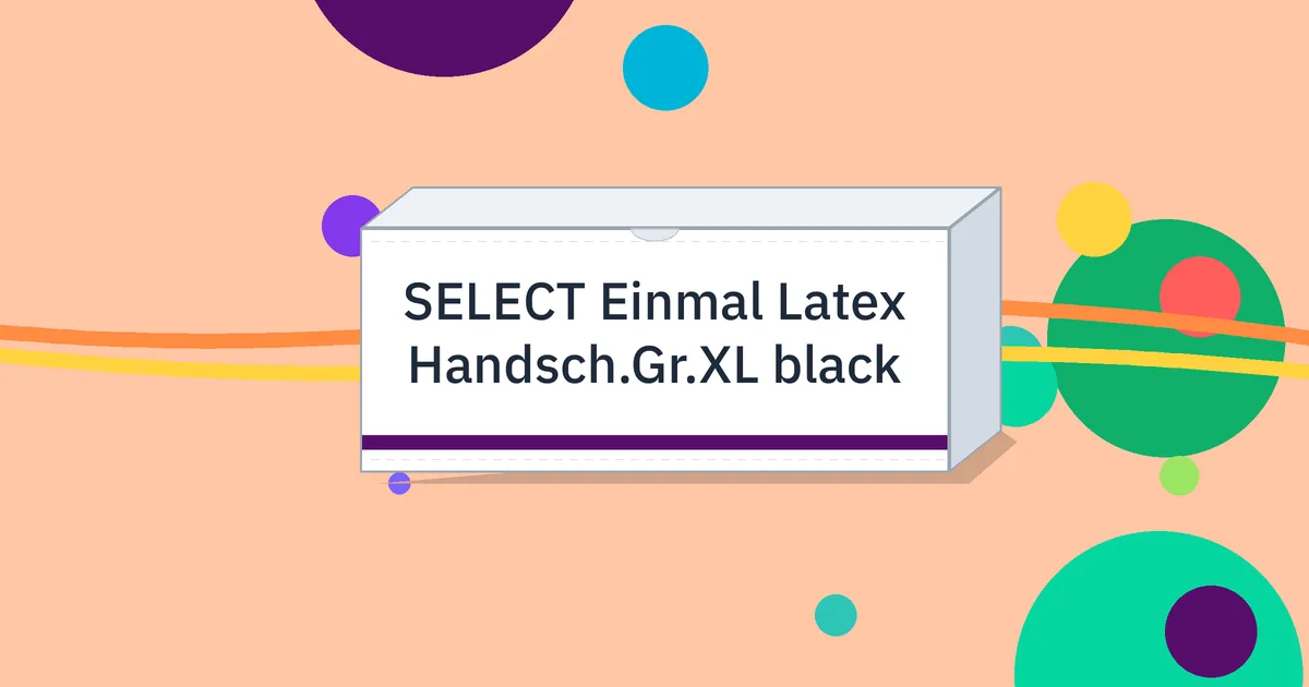 Symbolbild: Packung mit der Aufschrift SELECT Einmal Latex Handsch.Gr.XL black (PZN 05555576) – Verfügbarkeit und Bezug in Apotheken in Frankfurt am Main