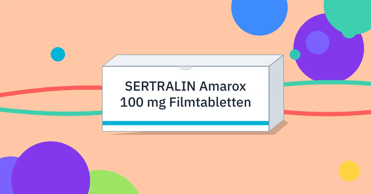 Symbolbild: Packung mit der Aufschrift SERTRALIN Amarox 100 mg Filmtabletten (PZN 18114661) – Verfügbarkeit und Bezug in Apotheken in Frankfurt am Main