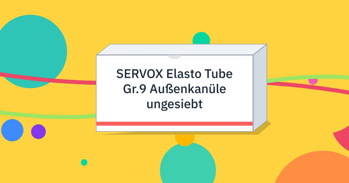 Symbolbild: Packung mit der Aufschrift SERVOX Elasto Tube Gr.9 Außenkanüle ungesiebt (PZN 07424849) – Verfügbarkeit und Bezug in Apotheken in Frankfurt am Main