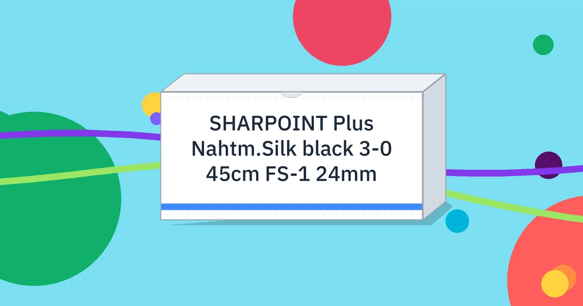 Symbolbild: Packung mit der Aufschrift SHARPOINT Plus Nahtm.Silk black 3-0 45cm FS-1 24mm (PZN 17994571) – Verfügbarkeit und Bezug in Apotheken in Frankfurt am Main
