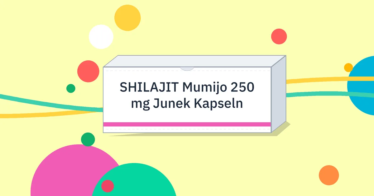Symbolbild: Packung mit der Aufschrift SHILAJIT Mumijo 250 mg Junek Kapseln (PZN 20808997) – Verfügbarkeit und Bezug in Apotheken in Frankfurt am Main