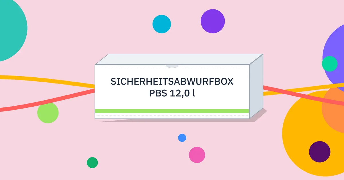 Symbolbild: Packung mit der Aufschrift SICHERHEITSABWURFBOX PBS 12,0 l (PZN 06403213) – Verfügbarkeit und Bezug in Apotheken in Frankfurt am Main