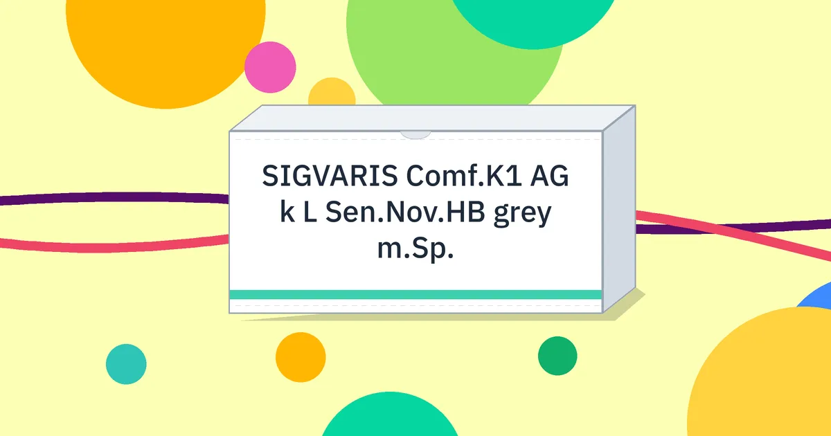 Symbolbild: Packung mit der Aufschrift SIGVARIS Comf.K1 AG k L Sen.Nov.HB grey m.Sp. (PZN 17100906) – Verfügbarkeit und Bezug in Apotheken in Frankfurt am Main