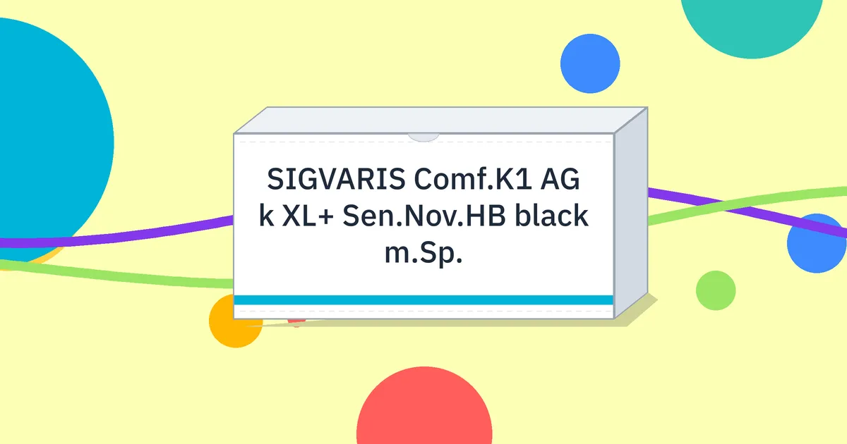 Symbolbild: Packung mit der Aufschrift SIGVARIS Comf.K1 AG k XL+ Sen.Nov.HB black m.Sp. (PZN 17104695) – Verfügbarkeit und Bezug in Apotheken in Frankfurt am Main