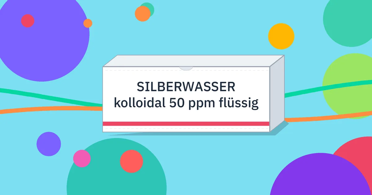 Symbolbild: Packung mit der Aufschrift SILBERWASSER kolloidal 50 ppm flüssig (PZN 20099615) – Verfügbarkeit und Bezug in Apotheken in Frankfurt am Main