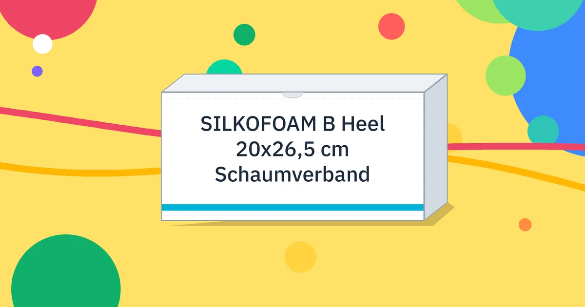 Symbolbild: Packung mit der Aufschrift SILKOFOAM B Heel 20x26,5 cm Schaumverband (PZN 18426320) – Verfügbarkeit und Bezug in Apotheken in Frankfurt am Main