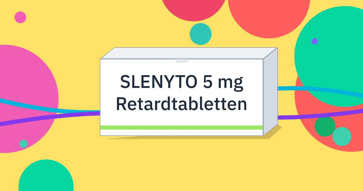Symbolbild: Packung mit der Aufschrift SLENYTO 5 mg Retardtabletten (PZN 20163595) – Verfügbarkeit und Bezug in Apotheken in Frankfurt am Main