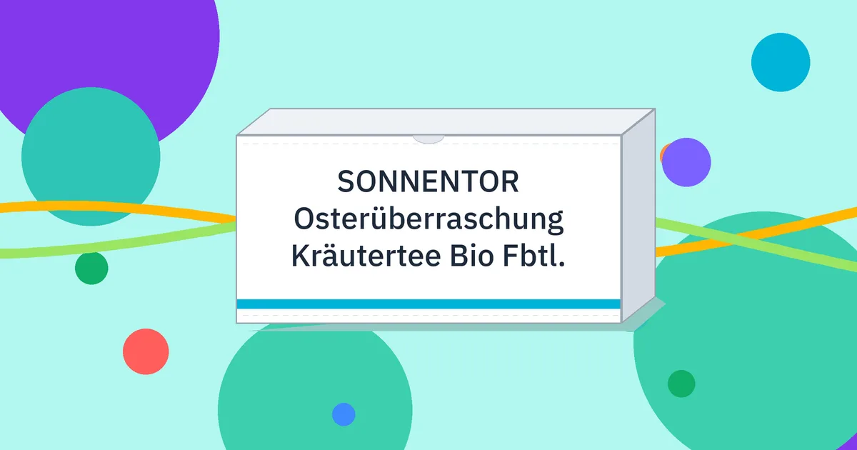 Symbolbild: Packung mit der Aufschrift SONNENTOR Osterüberraschung Kräutertee Bio Fbtl. (PZN 18902401) – Verfügbarkeit und Bezug in Apotheken in Frankfurt am Main