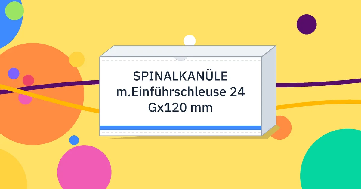 Symbolbild: Packung mit der Aufschrift SPINALKANÜLE m.Einführschleuse 24 Gx120 mm (PZN 03949704) – Verfügbarkeit und Bezug in Apotheken in Frankfurt am Main