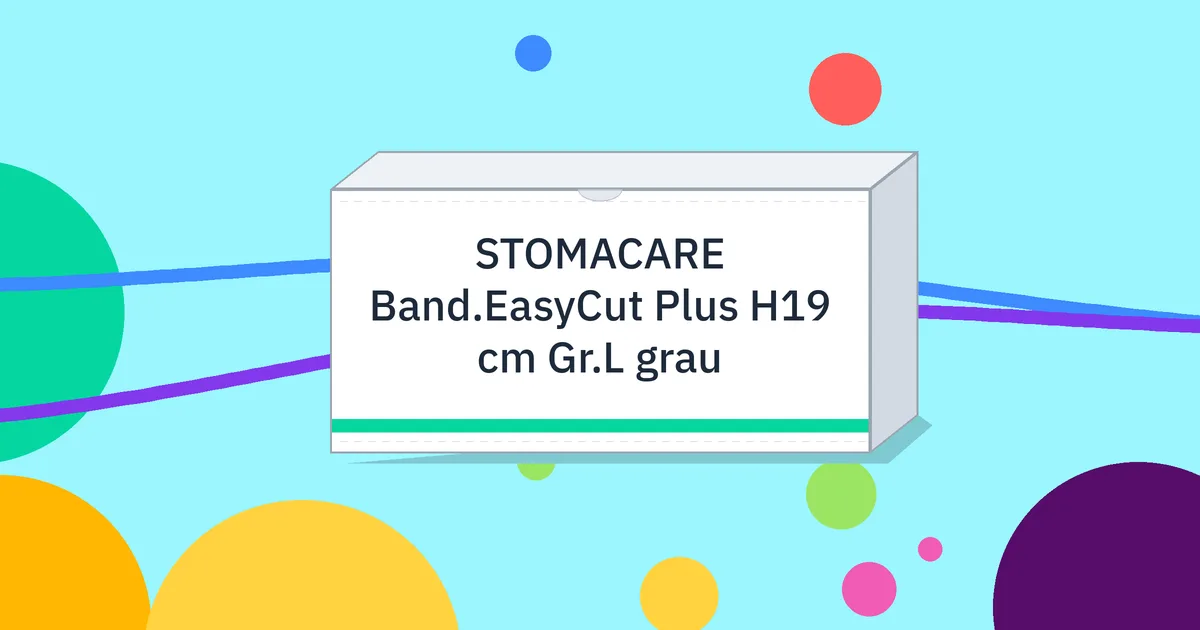 Symbolbild: Packung mit der Aufschrift STOMACARE Band.EasyCut Plus H19 cm Gr.L grau (PZN 16314605) – Verfügbarkeit und Bezug in Apotheken in Frankfurt am Main