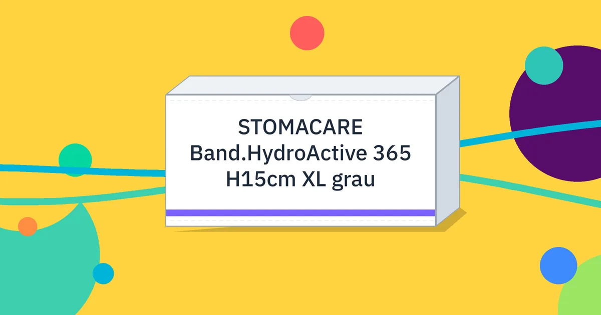 Symbolbild: Packung mit der Aufschrift STOMACARE Band.HydroActive 365 H15cm XL grau (PZN 15862316) – Verfügbarkeit und Bezug in Apotheken in Frankfurt am Main