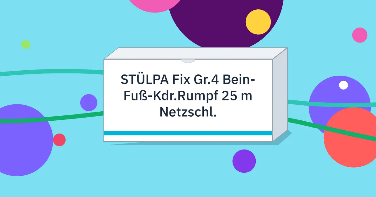 Symbolbild: Packung mit der Aufschrift STÜLPA Fix Gr.4 Bein-Fuß-Kdr.Rumpf 25 m Netzschl. (PZN 12559706) – Verfügbarkeit und Bezug in Apotheken in Frankfurt am Main