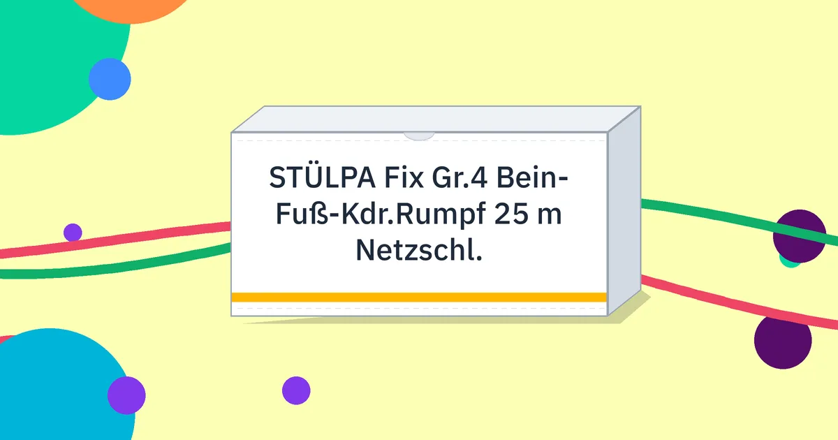 Symbolbild: Packung mit der Aufschrift STÜLPA Fix Gr.4 Bein-Fuß-Kdr.Rumpf 25 m Netzschl. (PZN 16807035) – Verfügbarkeit und Bezug in Apotheken in Frankfurt am Main
