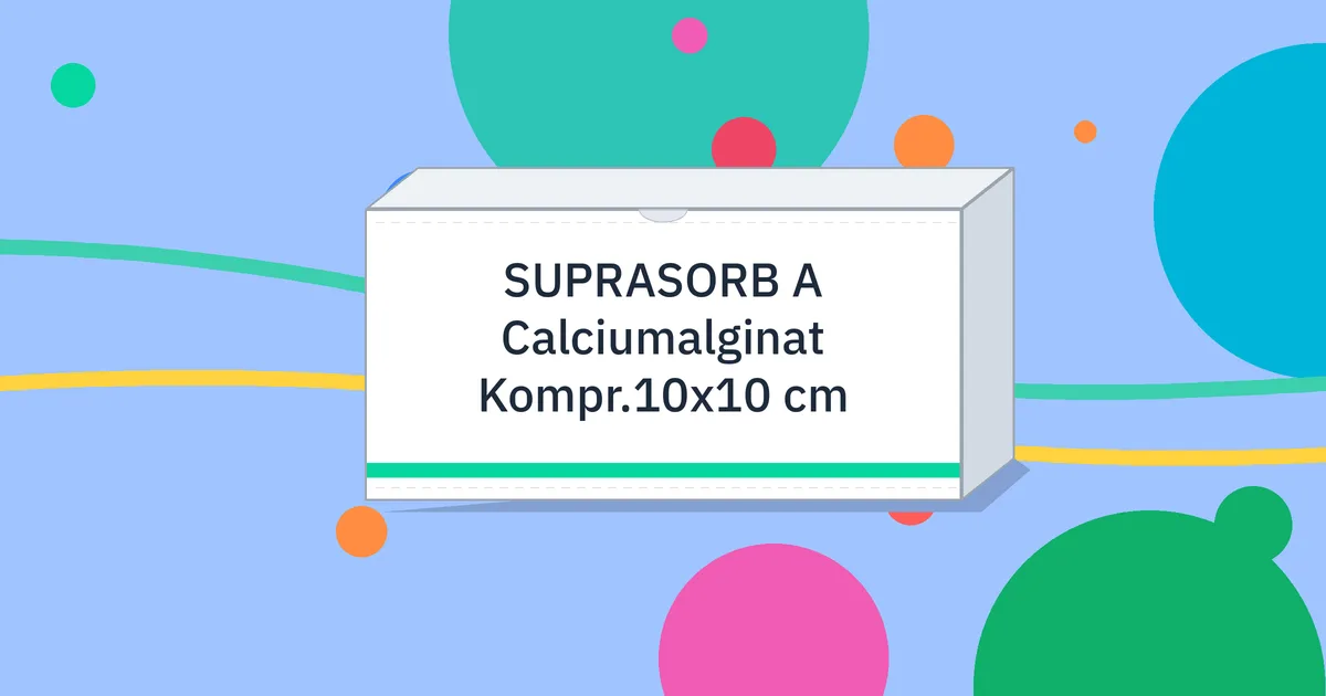 Symbolbild: Packung mit der Aufschrift SUPRASORB A Calciumalginat Kompr.10x10 cm (PZN 16165192) – Verfügbarkeit und Bezug in Apotheken in Frankfurt am Main