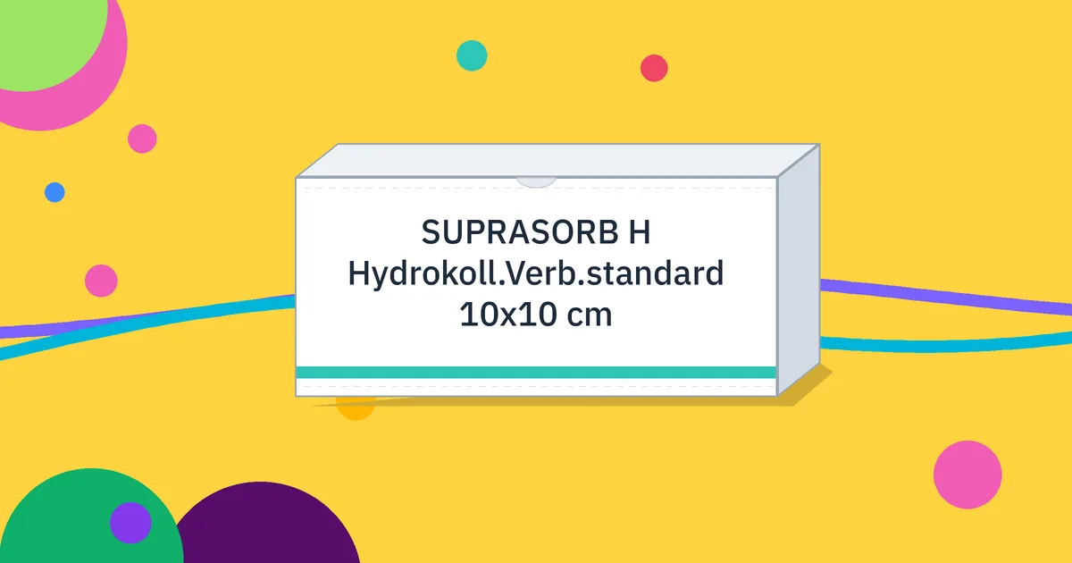 Symbolbild: Packung mit der Aufschrift SUPRASORB H Hydrokoll.Verb.standard 10x10 cm (PZN 19763278) – Verfügbarkeit und Bezug in Apotheken in Frankfurt am Main
