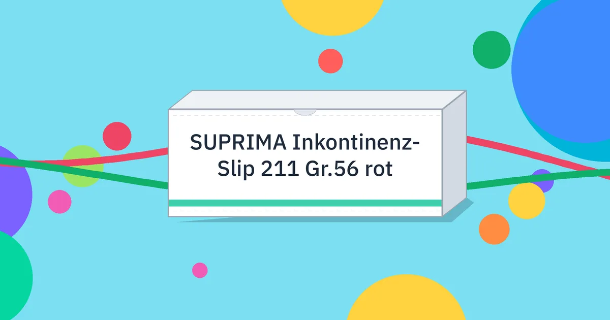 Symbolbild: Packung mit der Aufschrift SUPRIMA Inkontinenz-Slip 211 Gr.56 rot (PZN 00710262) – Verfügbarkeit und Bezug in Apotheken in Frankfurt am Main