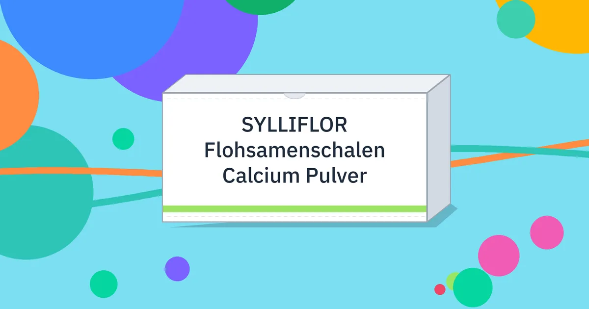 Symbolbild: Packung mit der Aufschrift SYLLIFLOR Flohsamenschalen Calcium Pulver (PZN 19131348) – Verfügbarkeit und Bezug in Apotheken in Frankfurt am Main