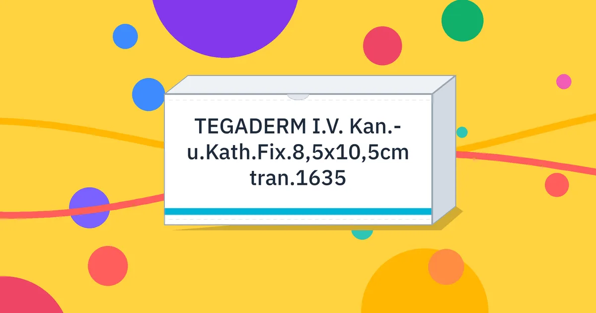 Symbolbild: Packung mit der Aufschrift TEGADERM I.V. Kan.-u.Kath.Fix.8,5x10,5cm tran.1635 (PZN 16516711) – Verfügbarkeit und Bezug in Apotheken in Frankfurt am Main