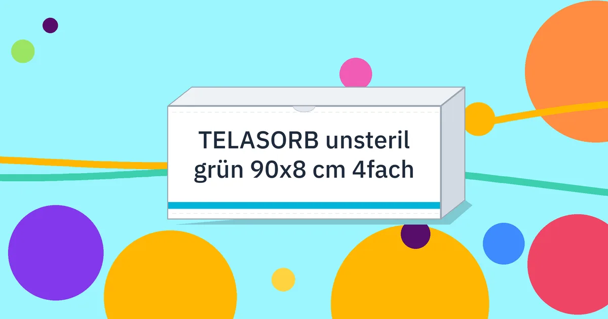 Symbolbild: Packung mit der Aufschrift TELASORB unsteril grün 90x8 cm 4fach (PZN 06893571) – Verfügbarkeit und Bezug in Apotheken in Frankfurt am Main