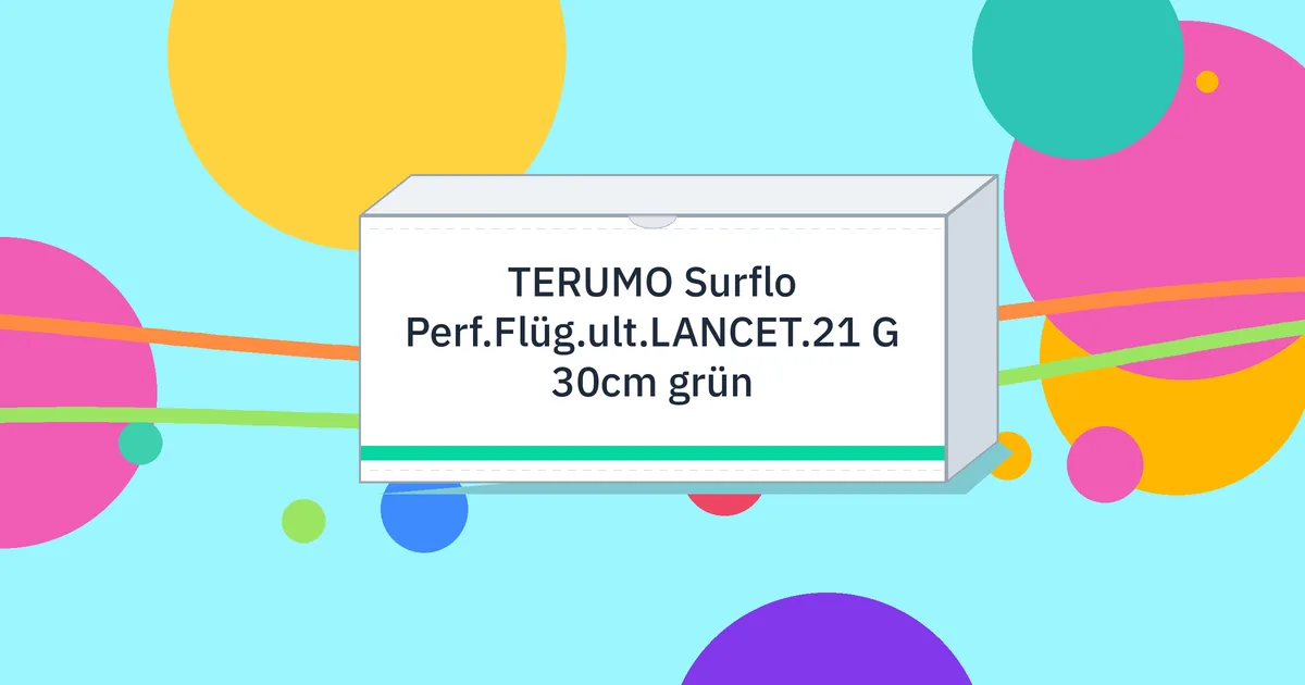 Symbolbild: Packung mit der Aufschrift TERUMO Surflo Perf.Flüg.ult.LANCET.21 G 30cm grün (PZN 18060758) – Verfügbarkeit und Bezug in Apotheken in Frankfurt am Main