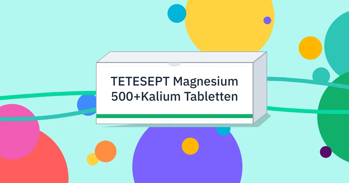 Symbolbild: Packung mit der Aufschrift TETESEPT Magnesium 500+Kalium Tabletten (PZN 13835077) – Verfügbarkeit und Bezug in Apotheken in Frankfurt am Main