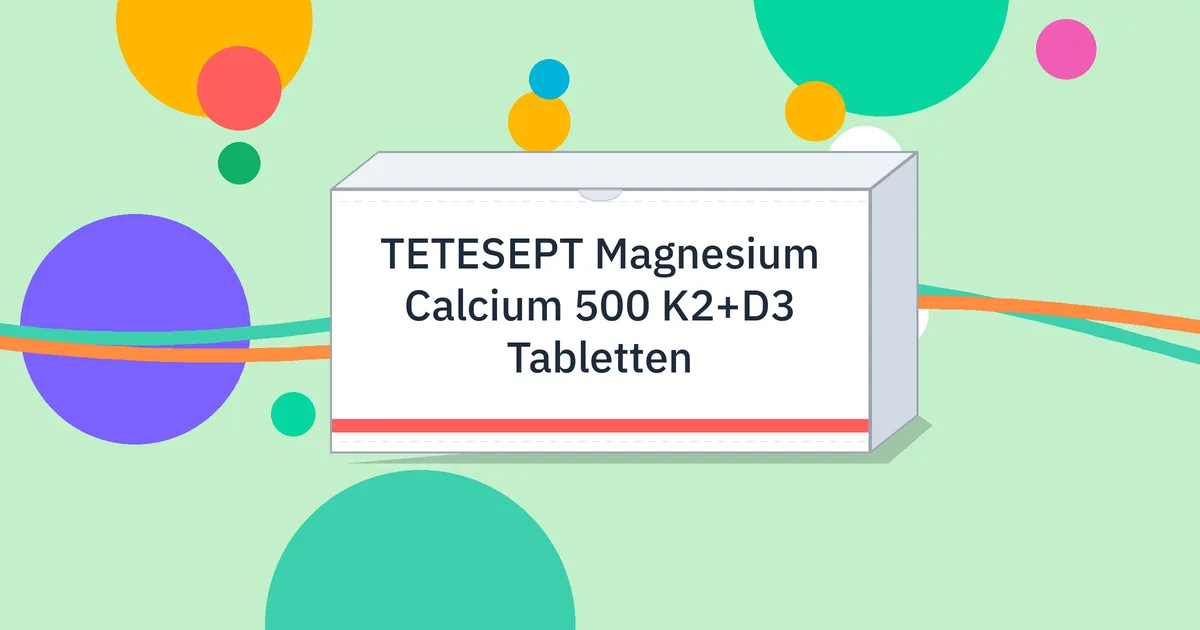 Symbolbild: Packung mit der Aufschrift TETESEPT Magnesium Calcium 500 K2+D3 Tabletten (PZN 17415840) – Verfügbarkeit und Bezug in Apotheken in Frankfurt am Main