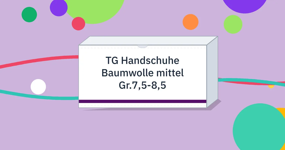 Symbolbild: Packung mit der Aufschrift TG Handschuhe Baumwolle mittel Gr.7,5-8,5 (PZN 19123047) – Verfügbarkeit und Bezug in Apotheken in Frankfurt am Main