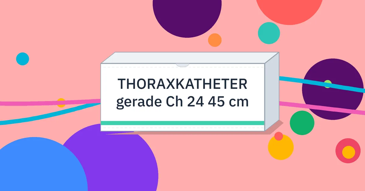 Symbolbild: Packung mit der Aufschrift THORAXKATHETER gerade Ch 24 45 cm (PZN 10033762) – Verfügbarkeit und Bezug in Apotheken in Frankfurt am Main