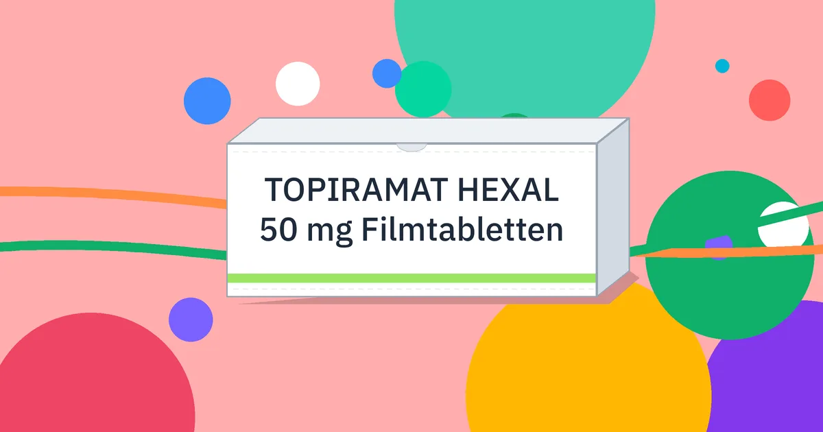 Symbolbild: Packung mit der Aufschrift TOPIRAMAT HEXAL 50 mg Filmtabletten (PZN 02216371) – Verfügbarkeit und Bezug in Apotheken in Frankfurt am Main