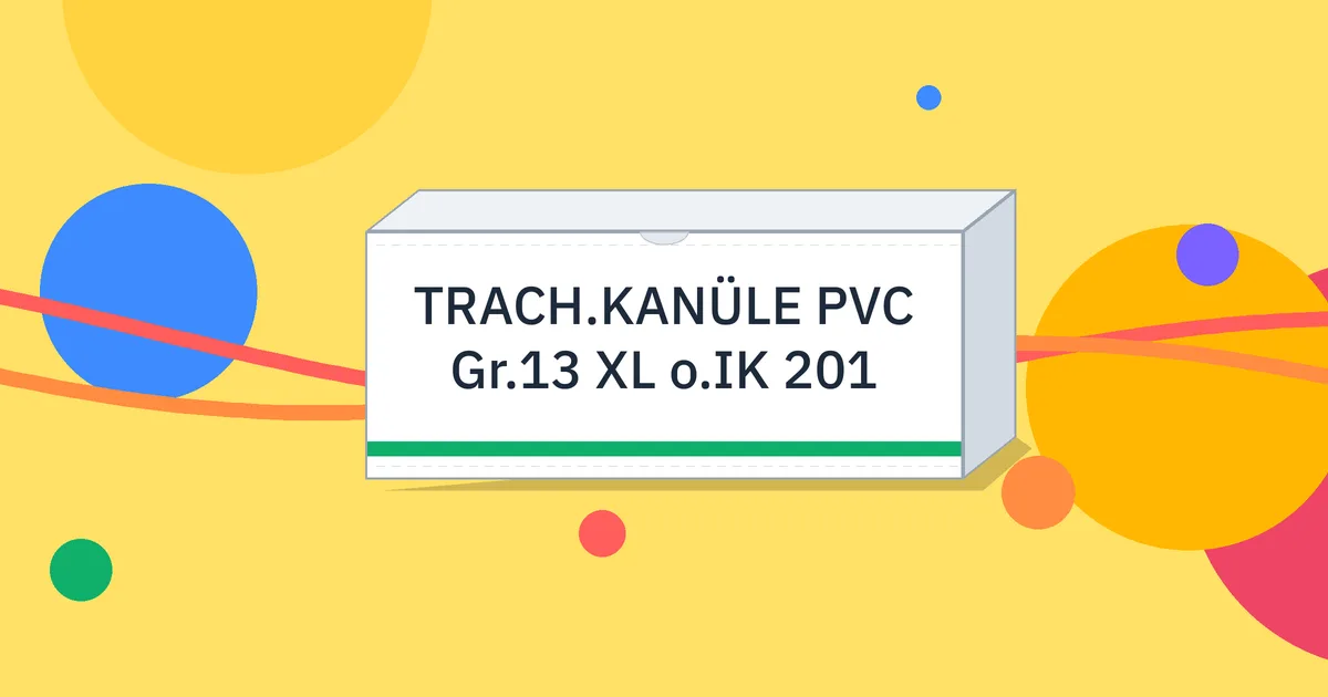 Symbolbild: Packung mit der Aufschrift TRACH.KANÜLE PVC Gr.13 XL o.IK 201 (PZN 06995395) – Verfügbarkeit und Bezug in Apotheken in Frankfurt am Main