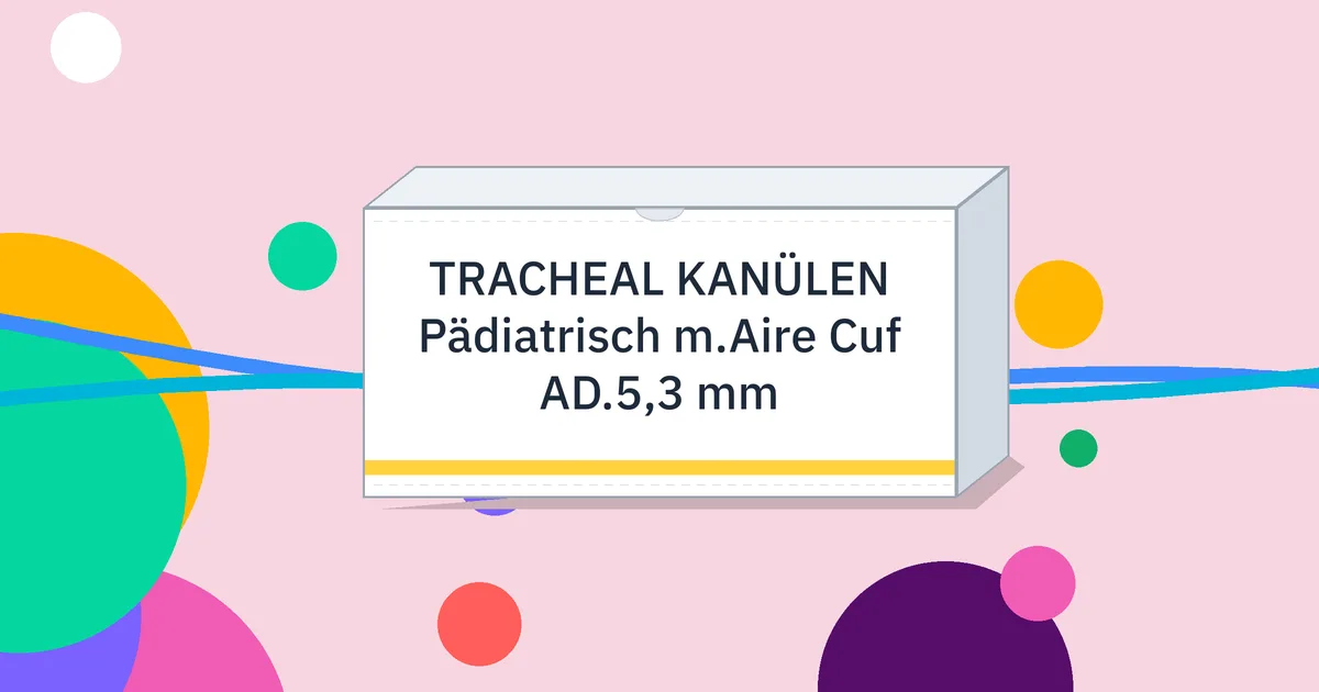 Symbolbild: Packung mit der Aufschrift TRACHEAL KANÜLEN Pädiatrisch m.Aire Cuf AD.5,3 mm (PZN 09217451) – Verfügbarkeit und Bezug in Apotheken in Frankfurt am Main