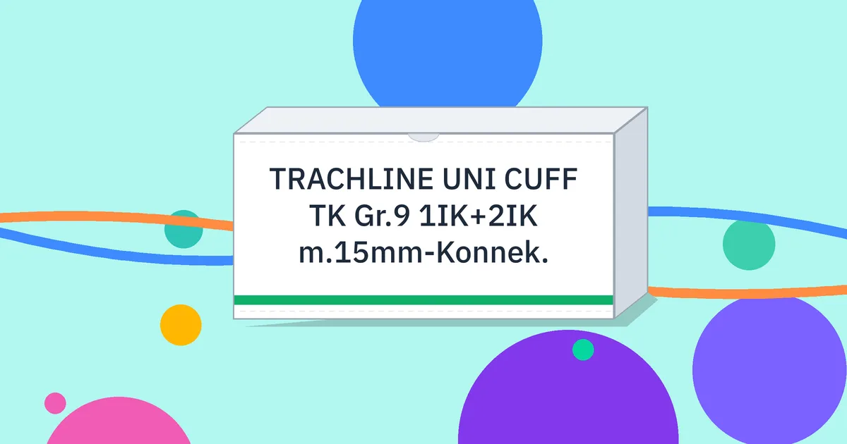 Symbolbild: Packung mit der Aufschrift TRACHLINE UNI CUFF TK Gr.9 1IK+2IK m.15mm-Konnek. (PZN 17156195) – Verfügbarkeit und Bezug in Apotheken in Frankfurt am Main
