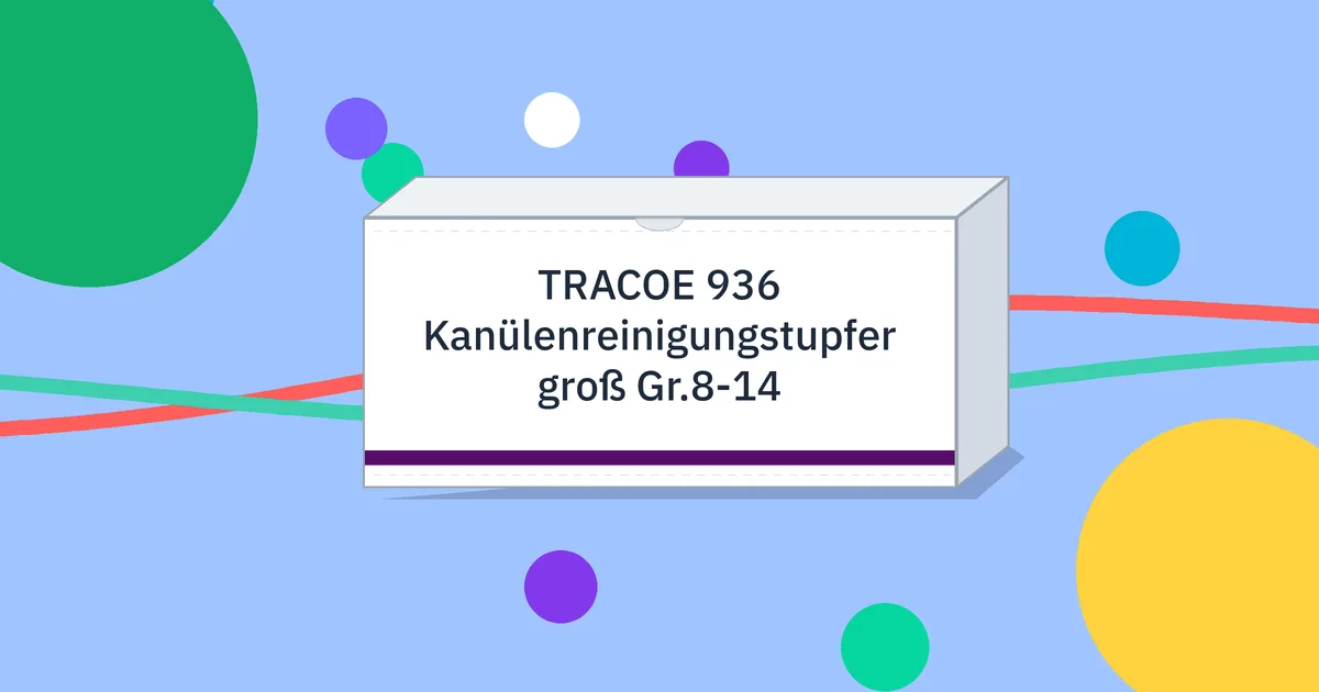 Symbolbild: Packung mit der Aufschrift TRACOE 936 Kanülenreinigungstupfer groß Gr.8-14 (PZN 02721471) – Verfügbarkeit und Bezug in Apotheken in Frankfurt am Main