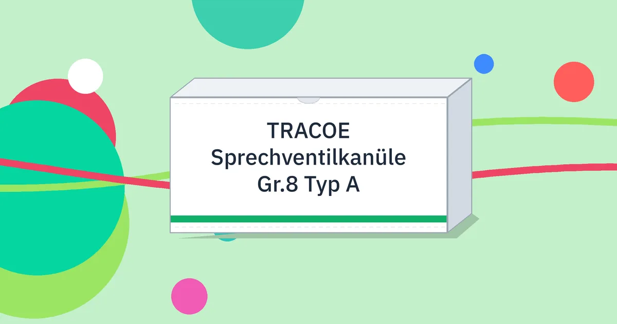 Symbolbild: Packung mit der Aufschrift TRACOE Sprechventilkanüle Gr.8 Typ A (PZN 07483450) – Verfügbarkeit und Bezug in Apotheken in Frankfurt am Main